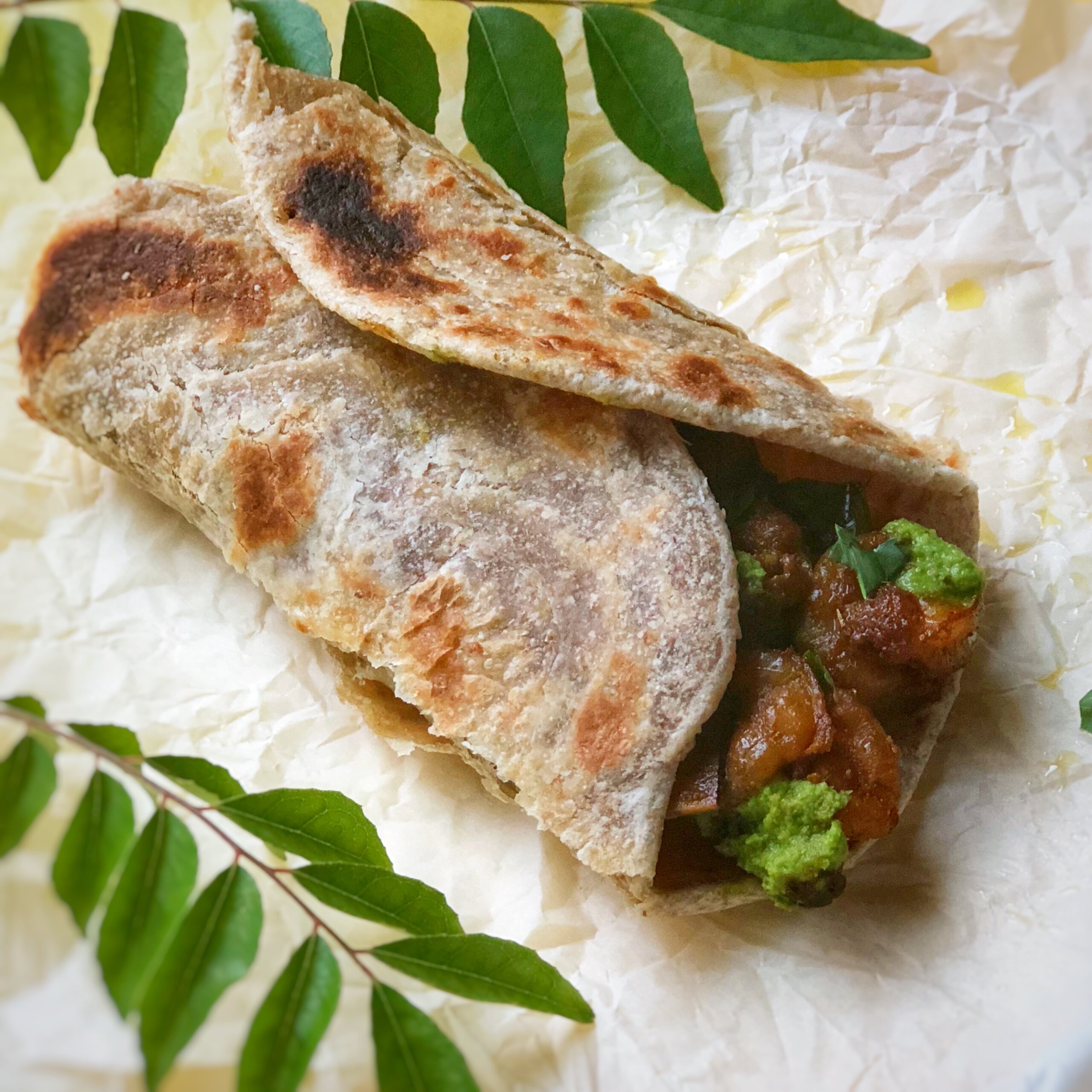 Kerala Shrimp Kati Roll - The Familiar Kitchen