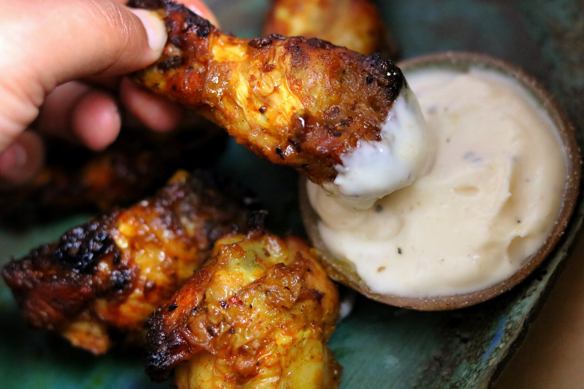 Mango Chili Chicken Wings with Garlic Lime Dip - The Familiar Kitchen